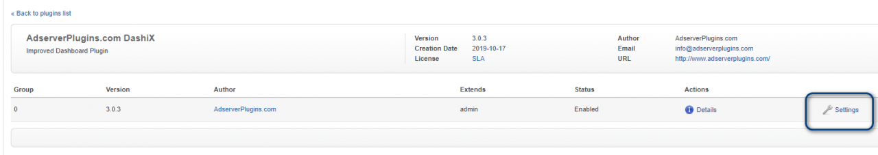Settings for the Dashboard Plugin for Revive Adserver